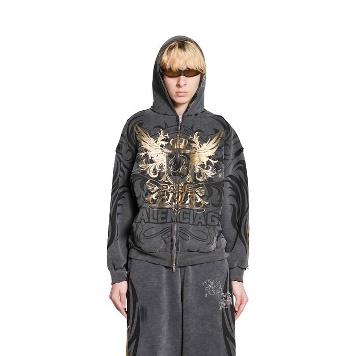 남성 태키 골드 레귤러 핏 집업 후디 블랙 | 발렌시아가 KR